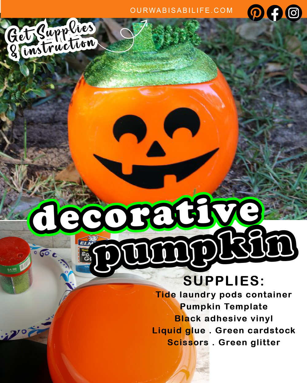 Decorative Pumpkin from Upcycled Tide Container - Our WabiSabi Life