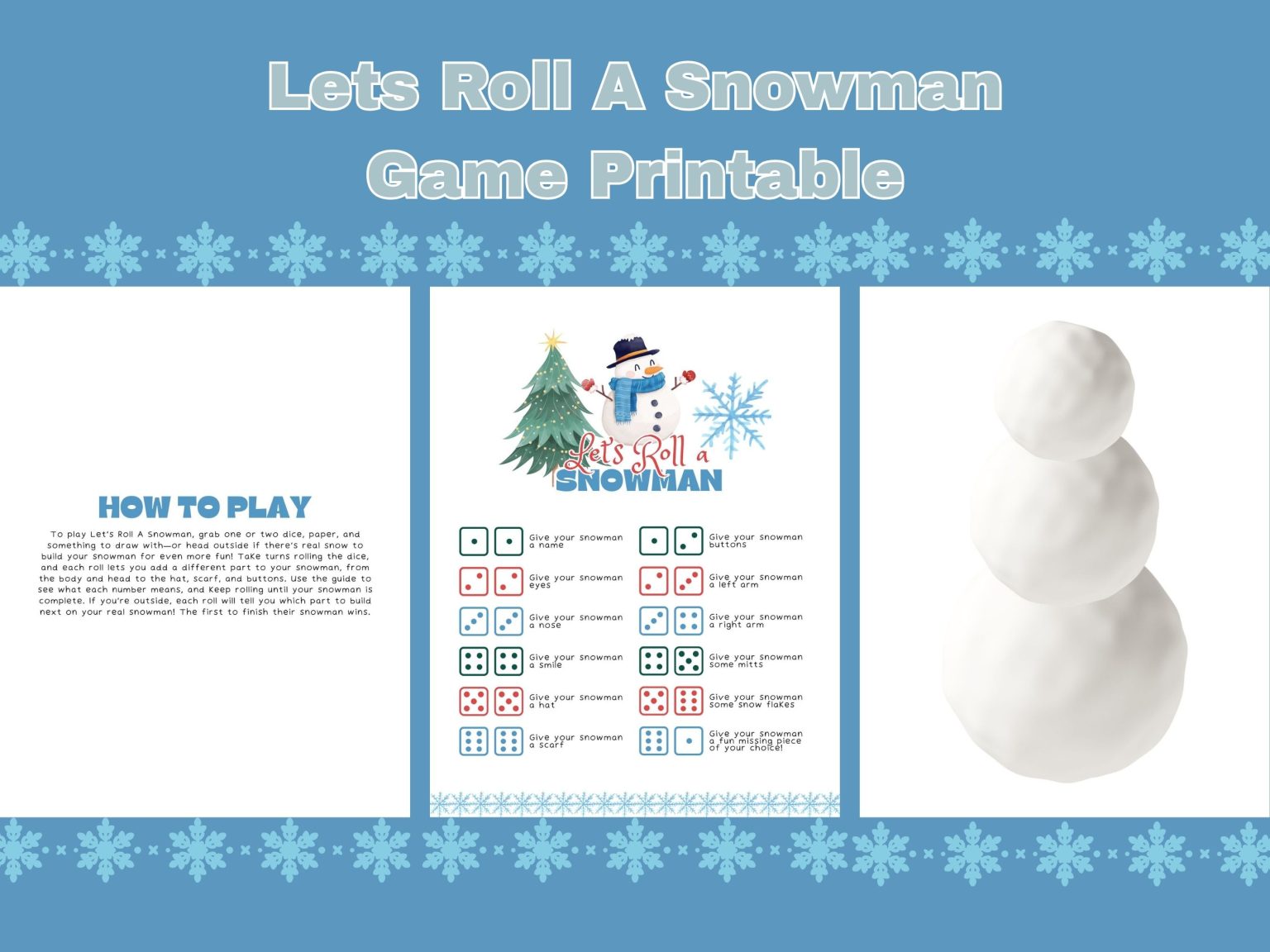 Free Lets Roll A Snowman Game Printable - Our WabiSabi Life
