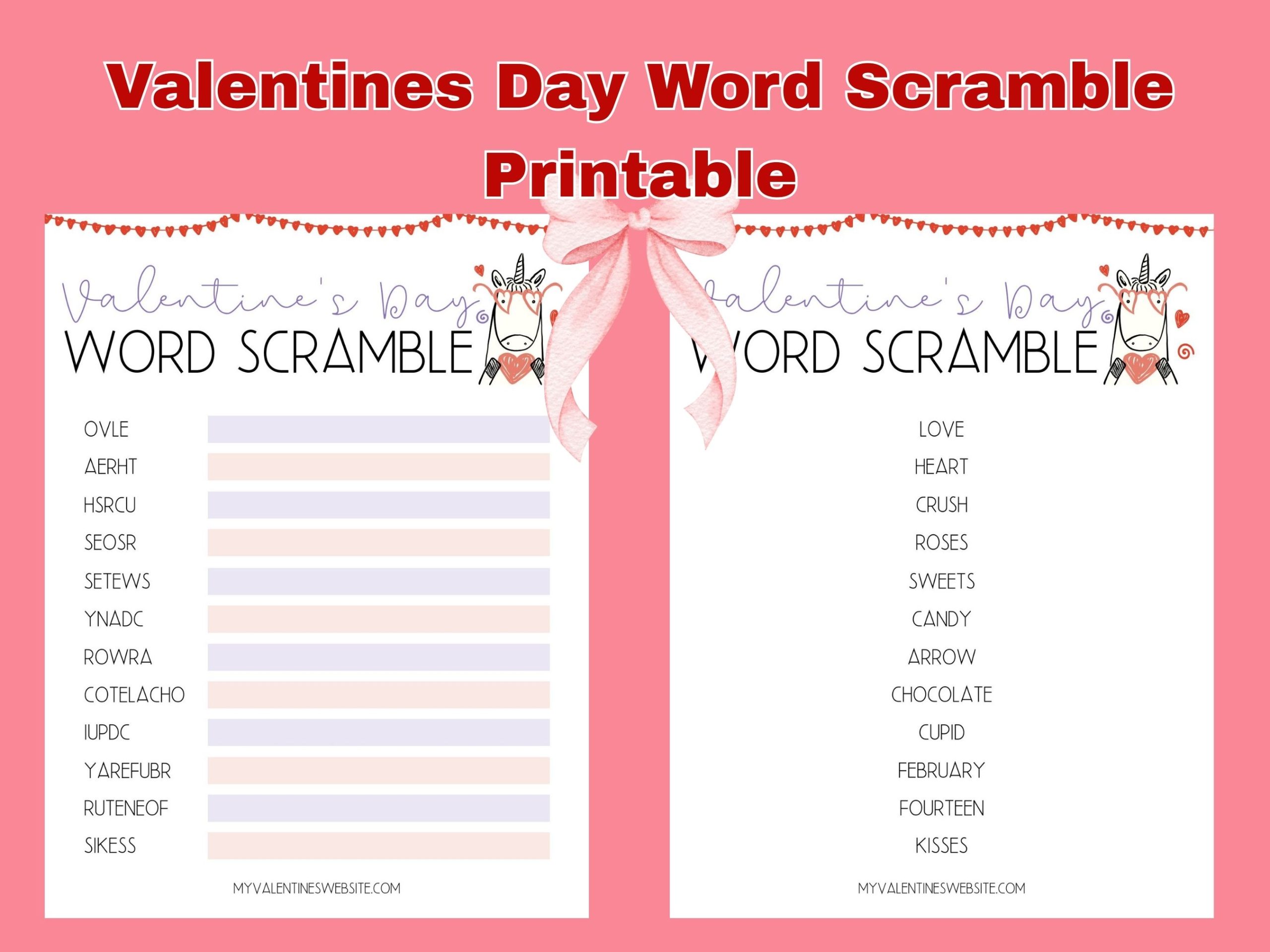 Free Valentines Day Word Scramble Printable - Our WabiSabi Life