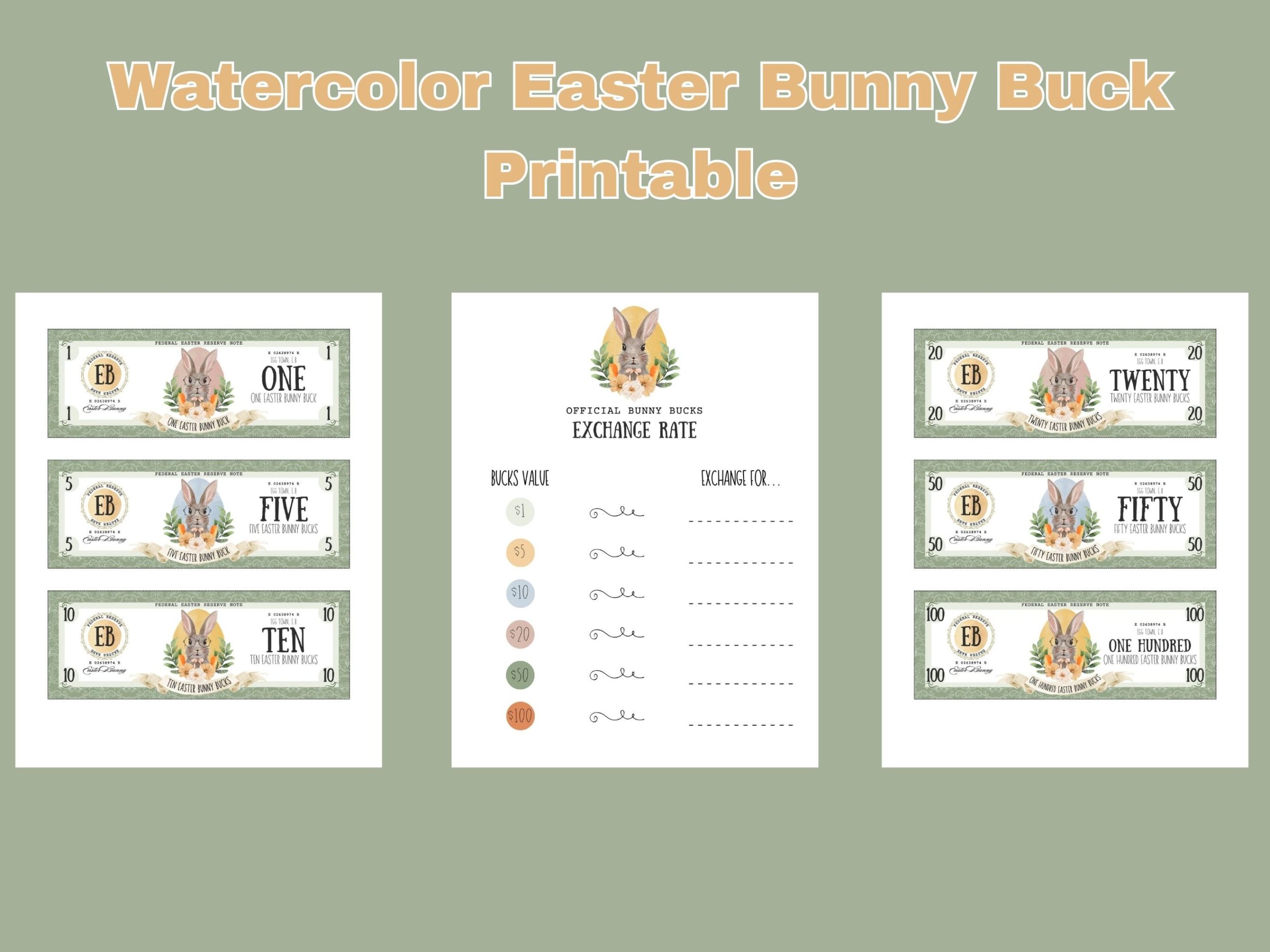 Free Watercolor Easter Bunny Bucks Printable - Our WabiSabi Life