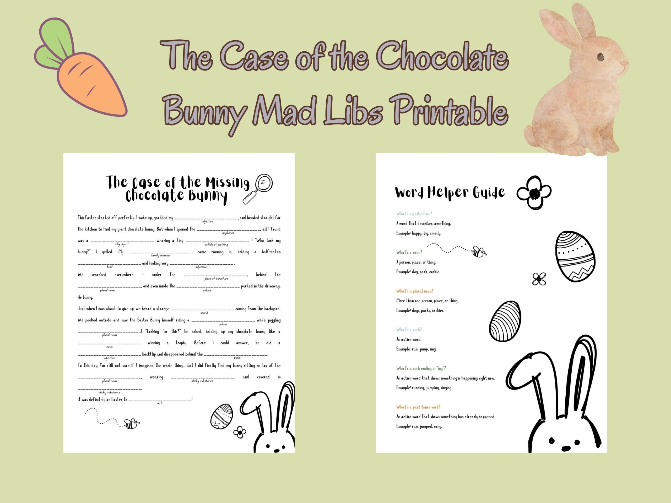 Free Case of the Chocolate Bunny Mad Libs Printable - Our WabiSabi Life