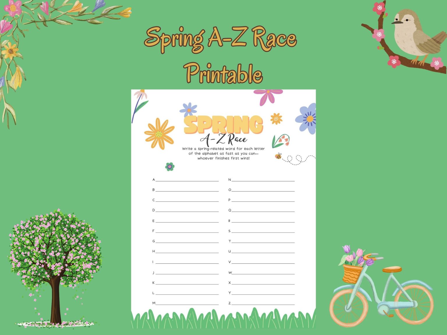 Free Spring A-Z Race Game Printable - Our WabiSabi Life