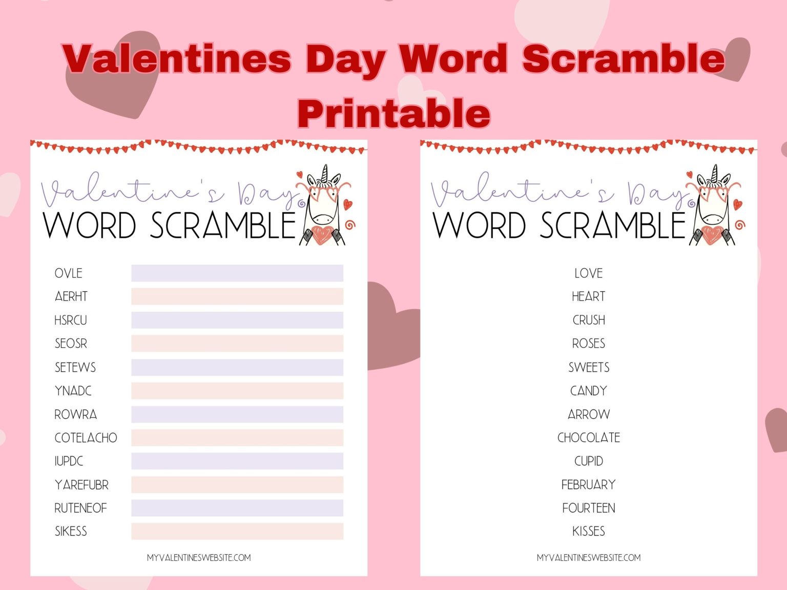 Free Valentines Day Word Scramble Printable - Our WabiSabi Life