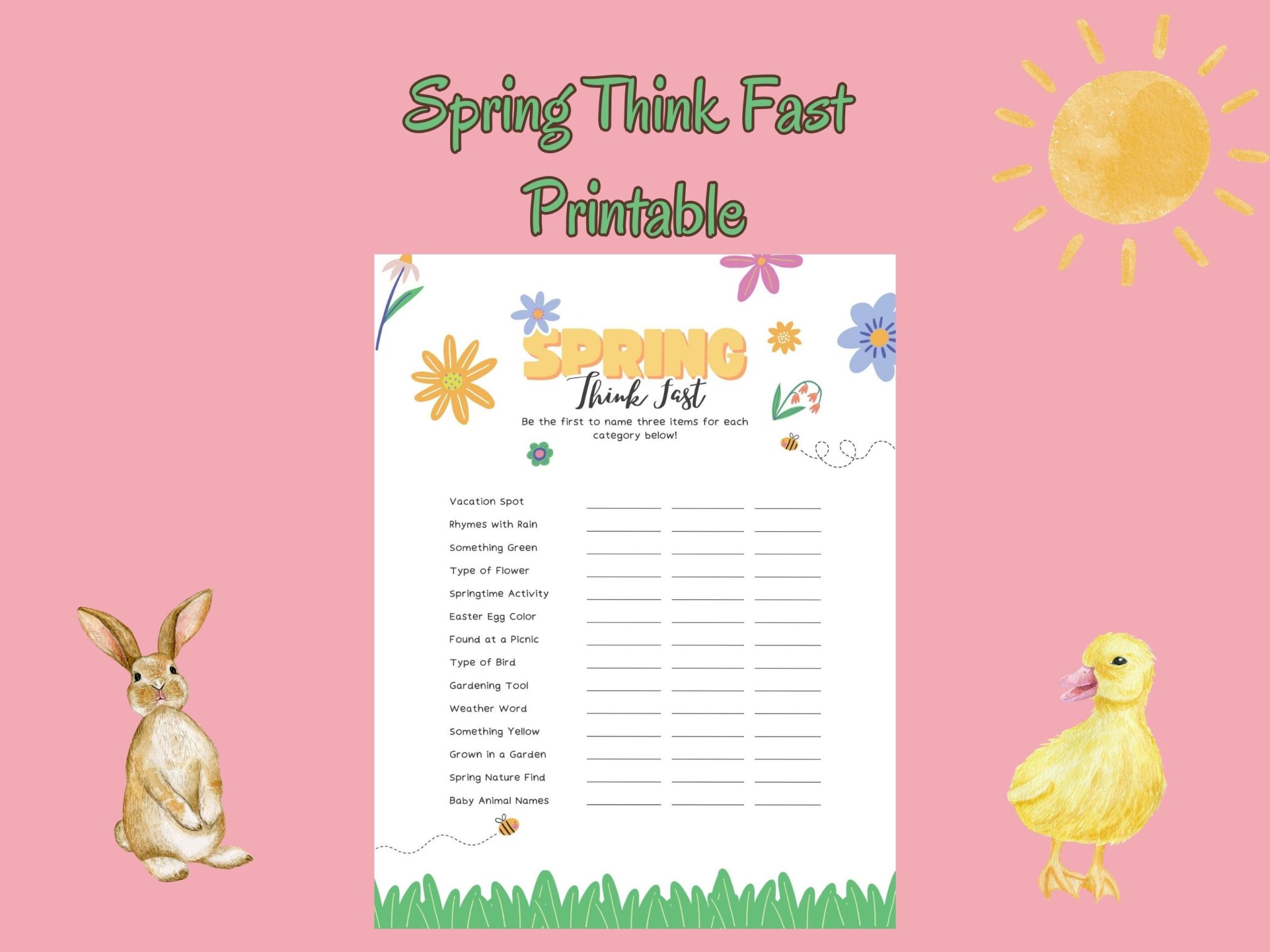 Free Spring Think Fast Game Printable - Our WabiSabi Life