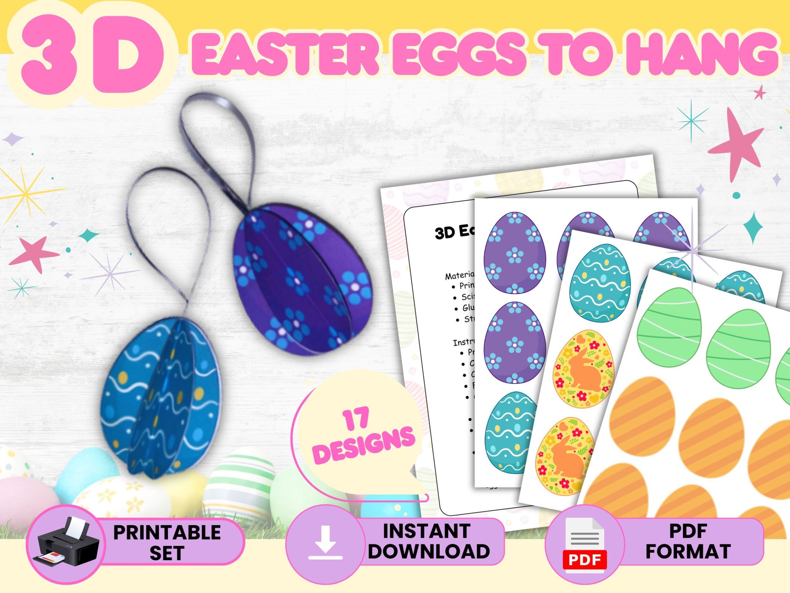 Free 3D Easter Eggs To Hang Printable - Our WabiSabi Life