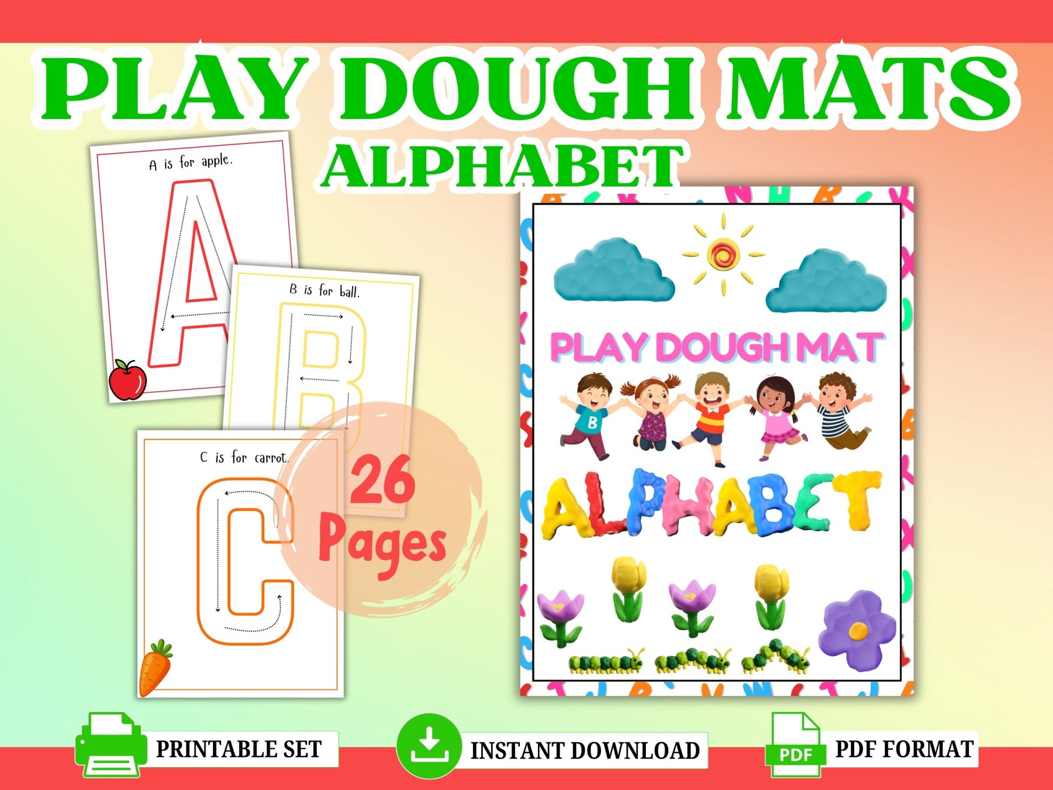 Free Alphabet Play Dough Mats Printable - Our WabiSabi Life