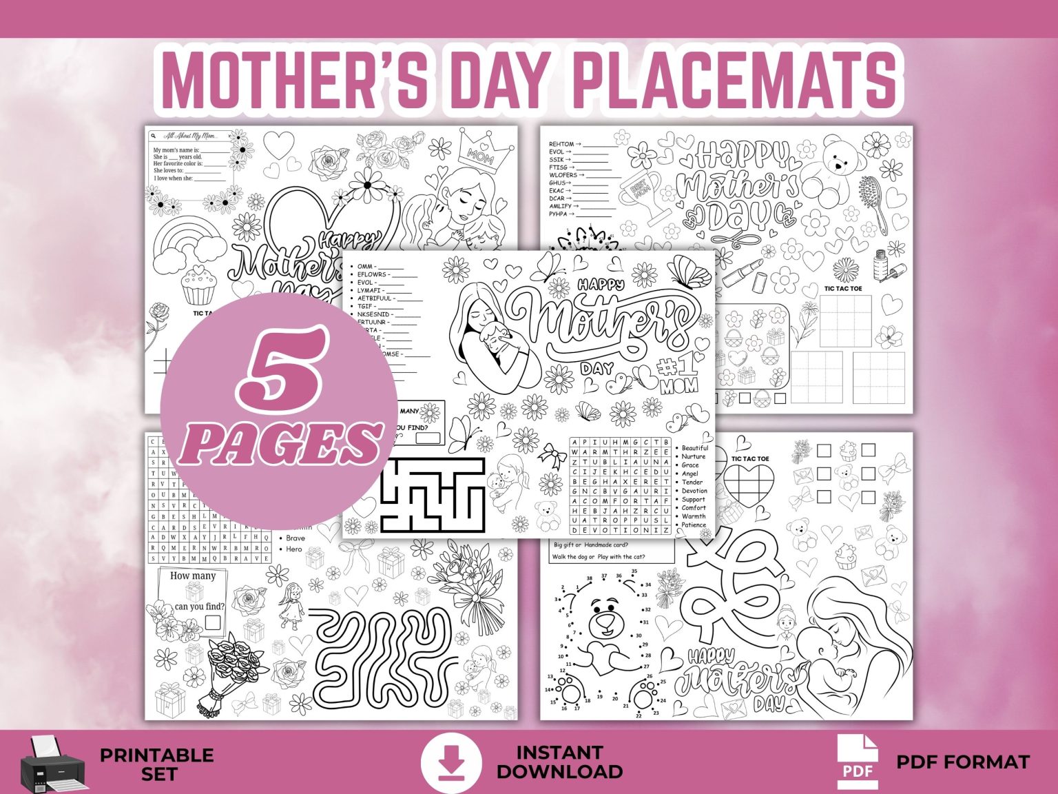 Free Mother's Day Activity Placemats Printable - Our WabiSabi Life