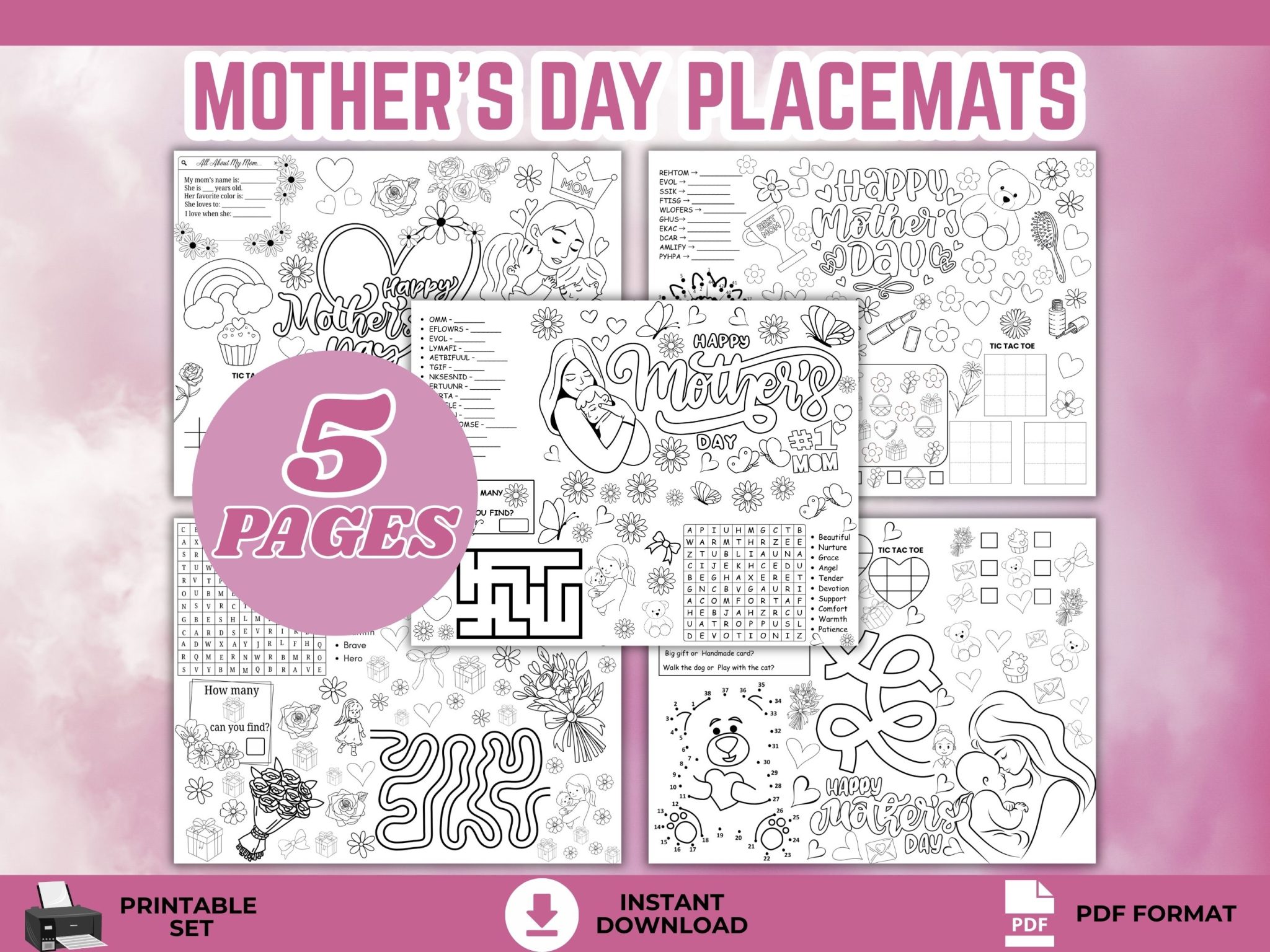 Free Mother's Day Activity Placemats Printable - Our WabiSabi Life