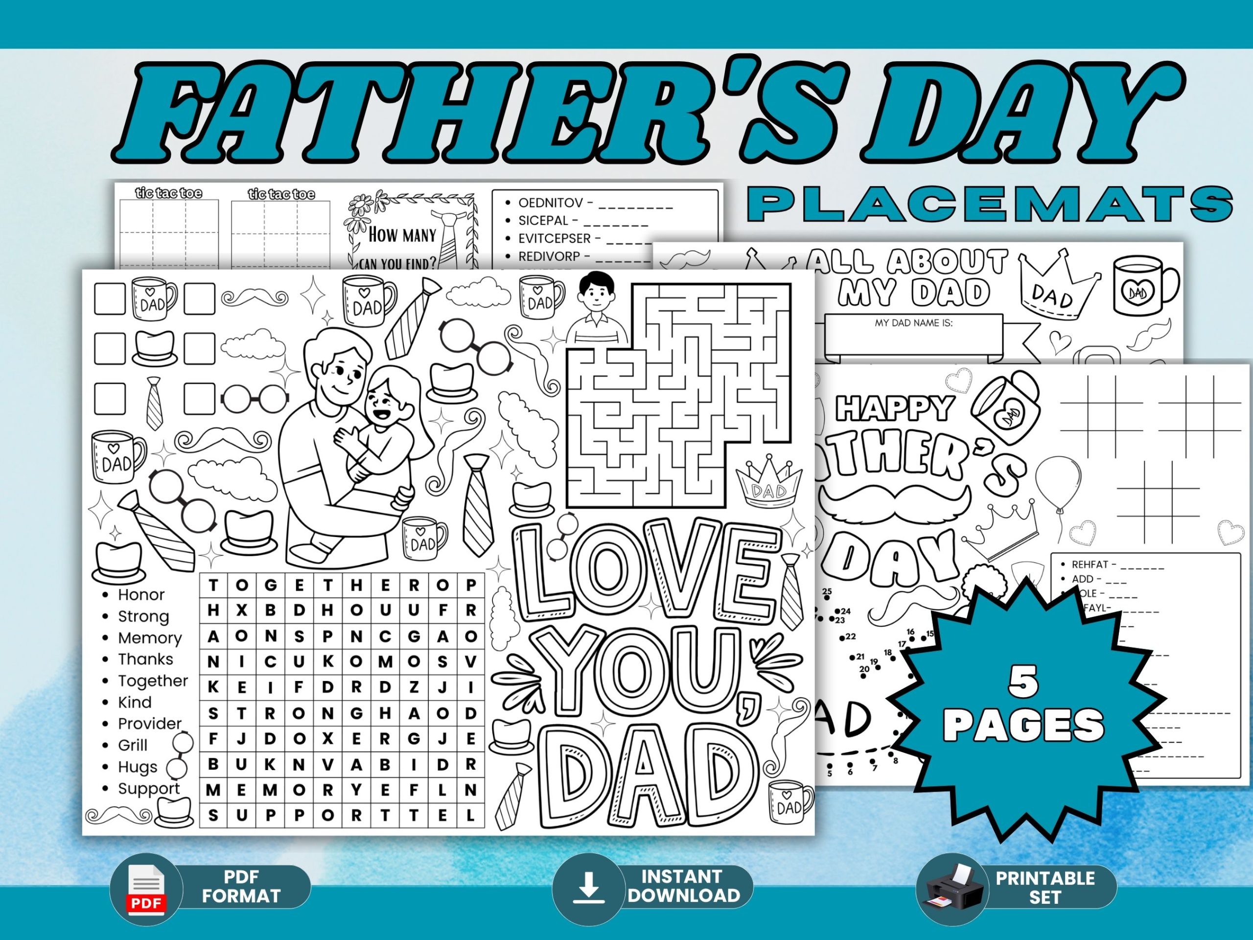 Free Father's Day Placemats Printable - Our WabiSabi Life