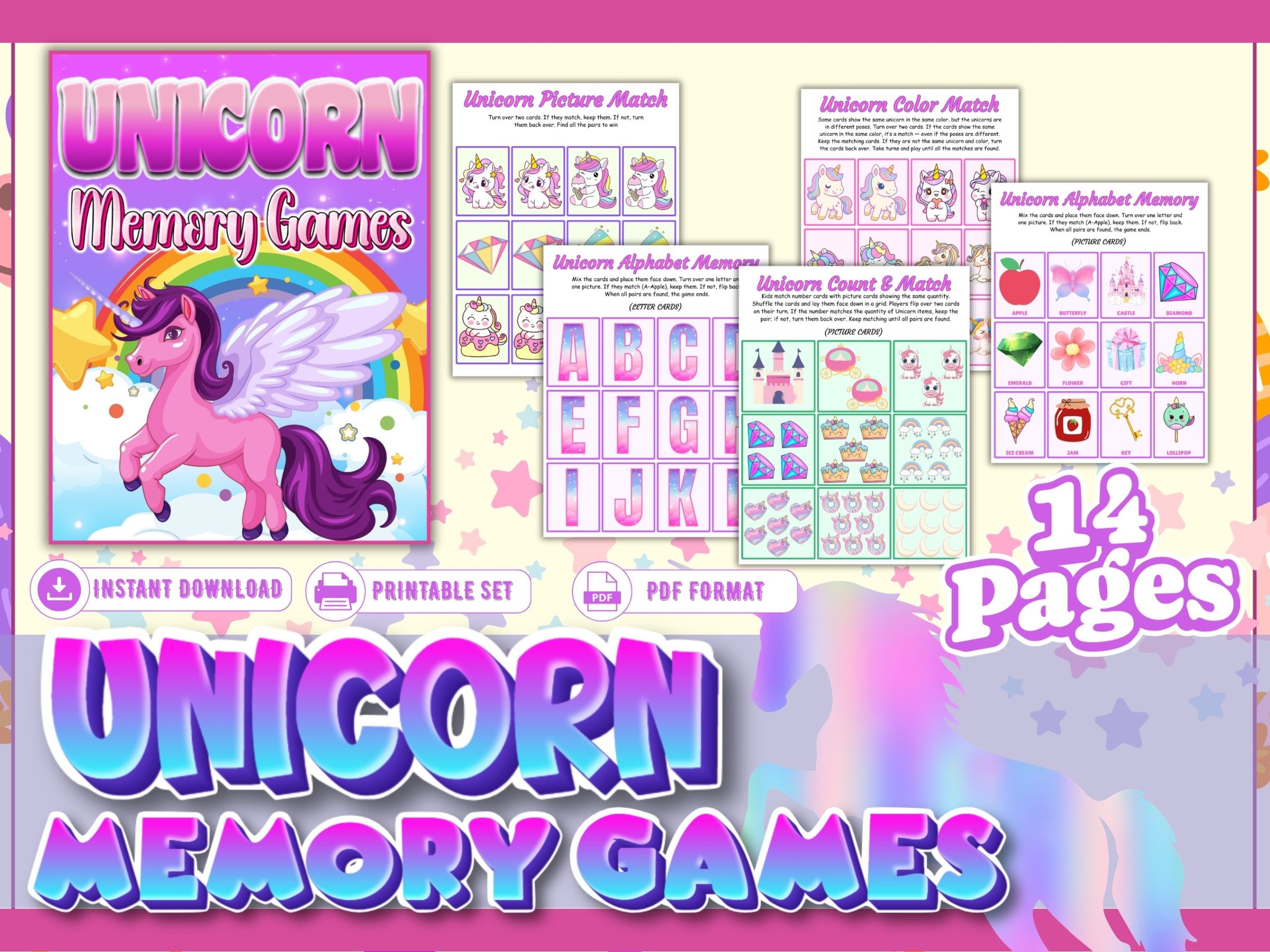 Free Unicorn Memory Game Printable - Our WabiSabi Life