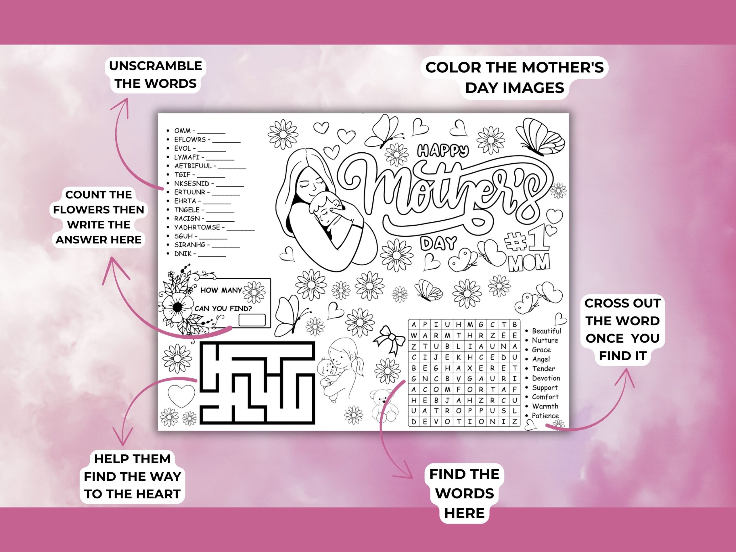 Free Mother's Day Activity Placemats Printable - Our WabiSabi Life