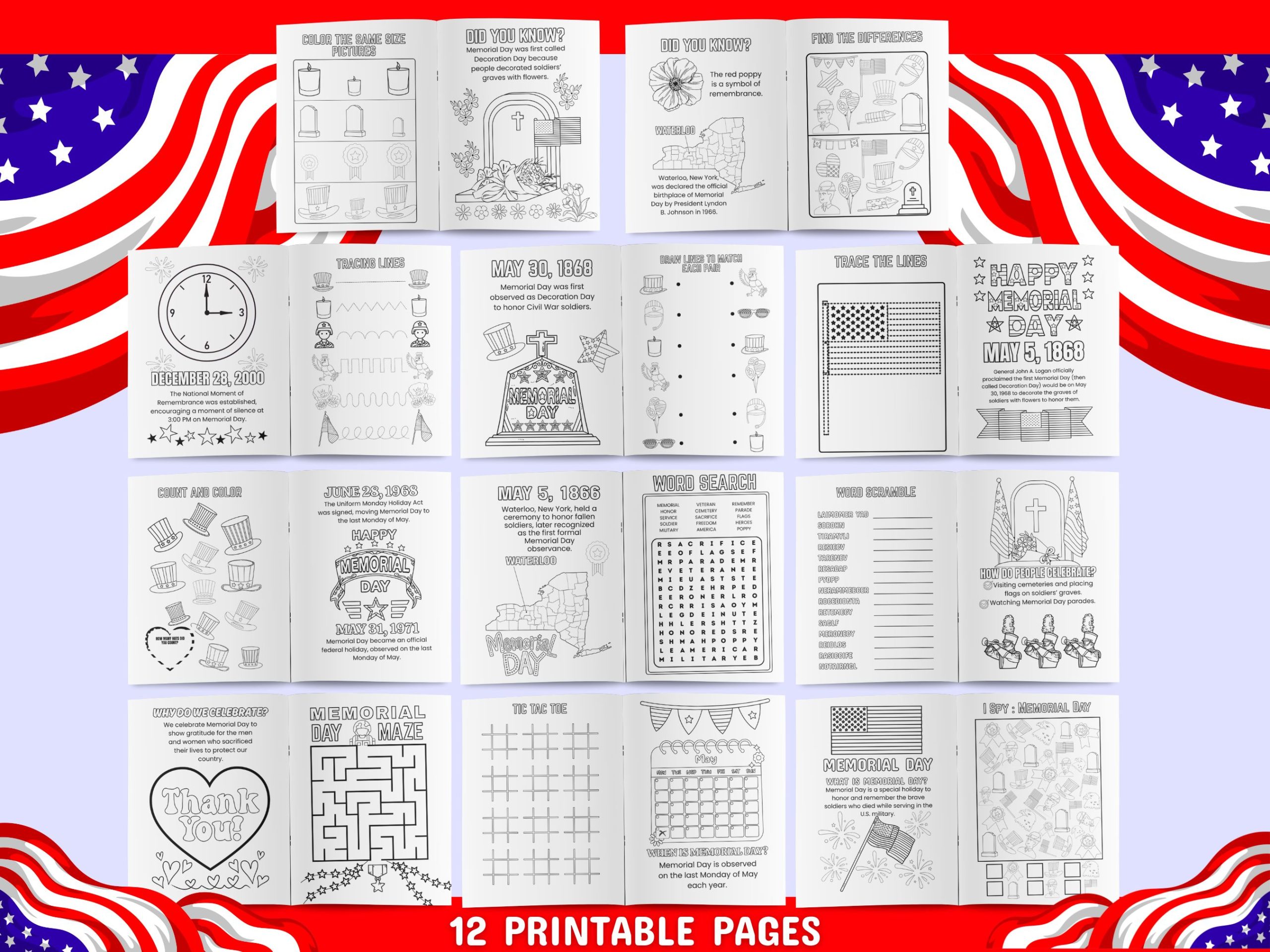 Free Memorial Day Fact Activity Booklet Printable - Our WabiSabi Life