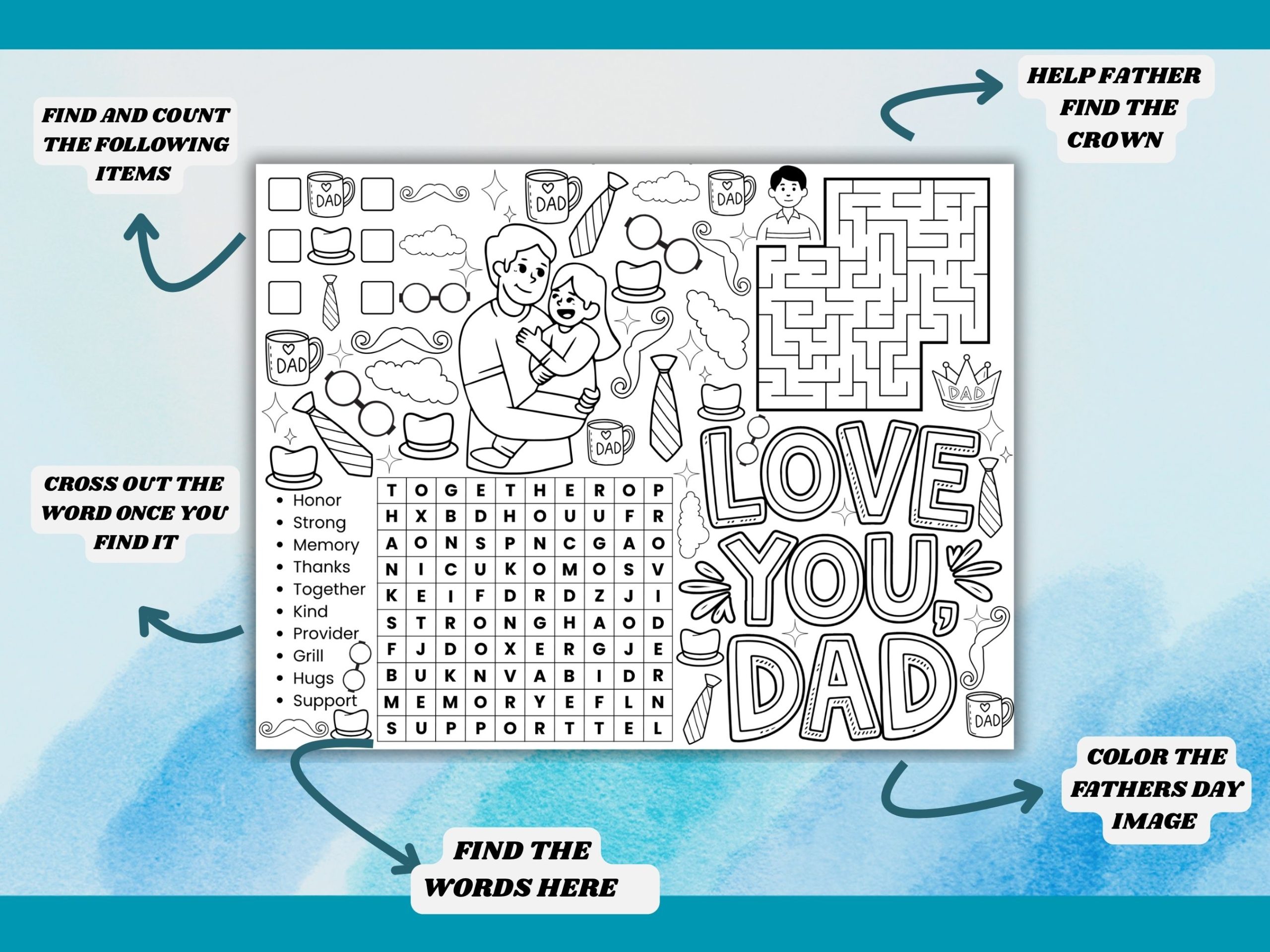 Free Father's Day Placemats Printable - Our WabiSabi Life