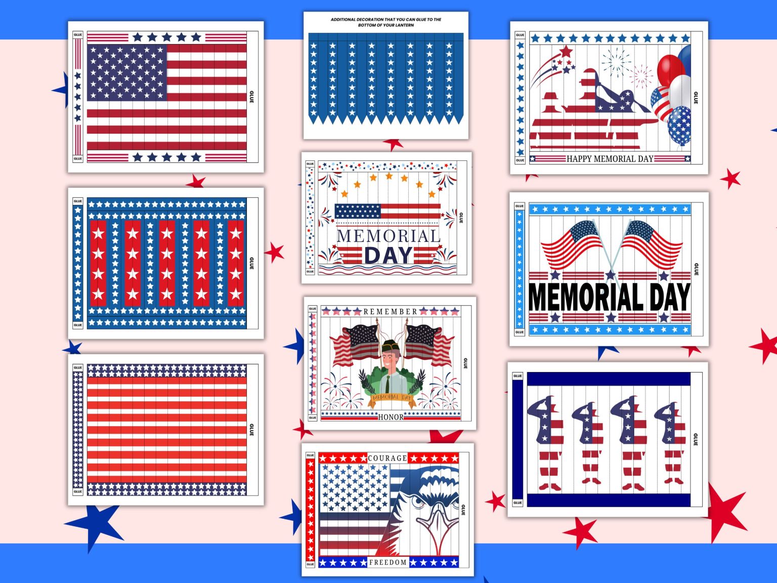 Free Memorial Day Lantern Craft Printable - Our WabiSabi Life