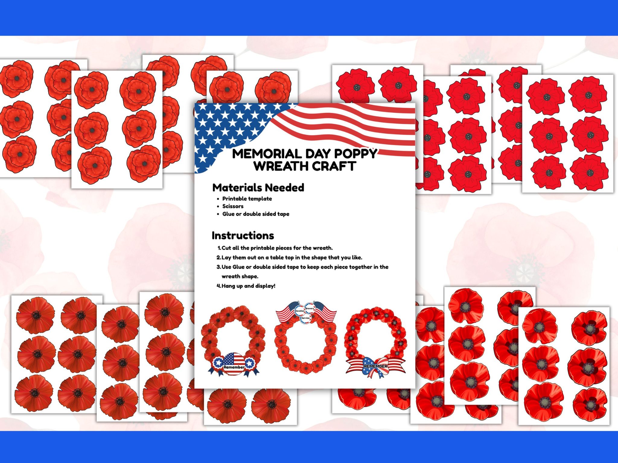 Free Memorial Day Poppy Wreath Printable - Our WabiSabi Life