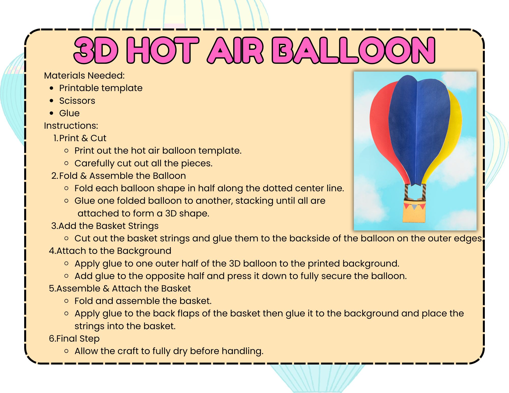 Free 3D Hot Air Balloon Printable Craft - Our WabiSabi Life