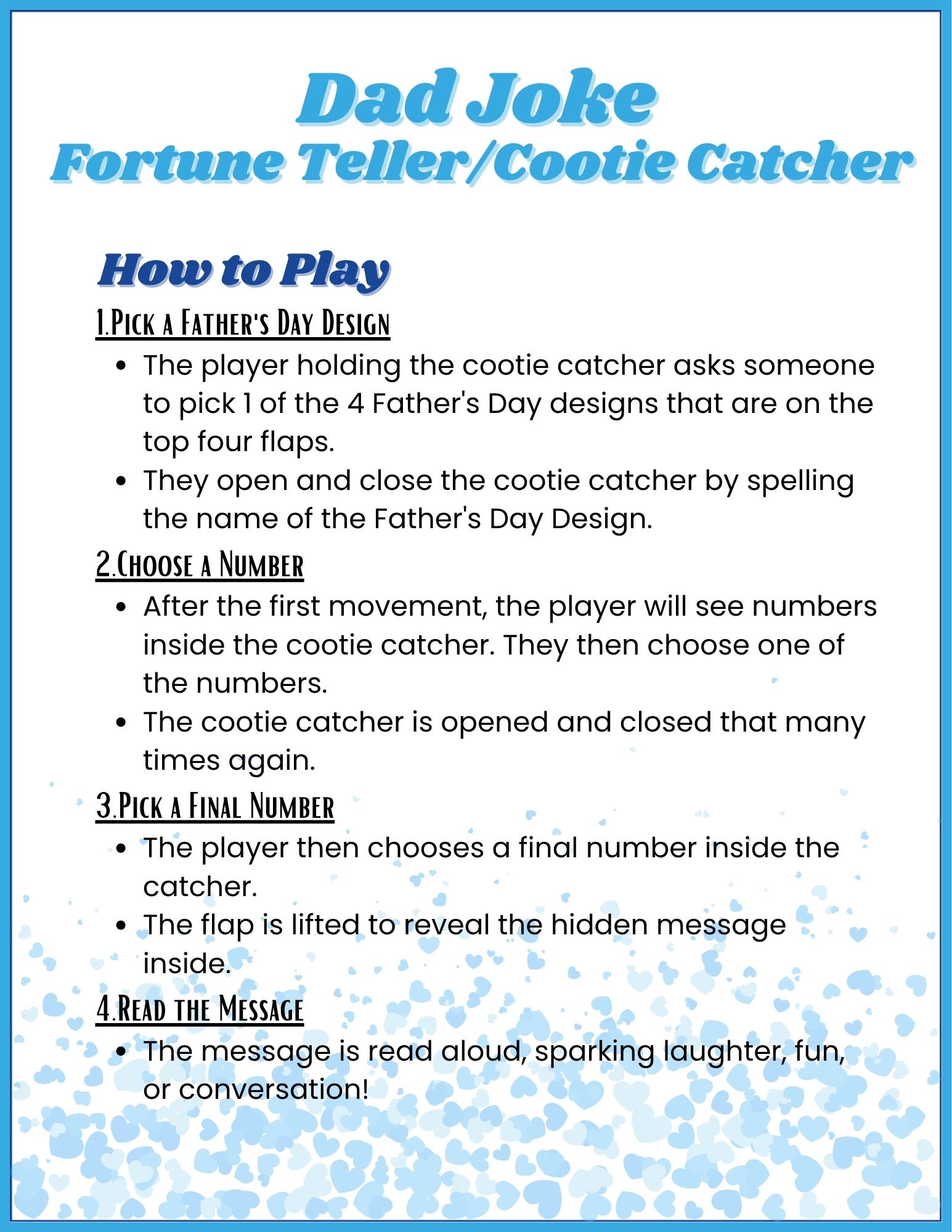 Free Dad Jokes Fortune Teller Printable - Our WabiSabi Life