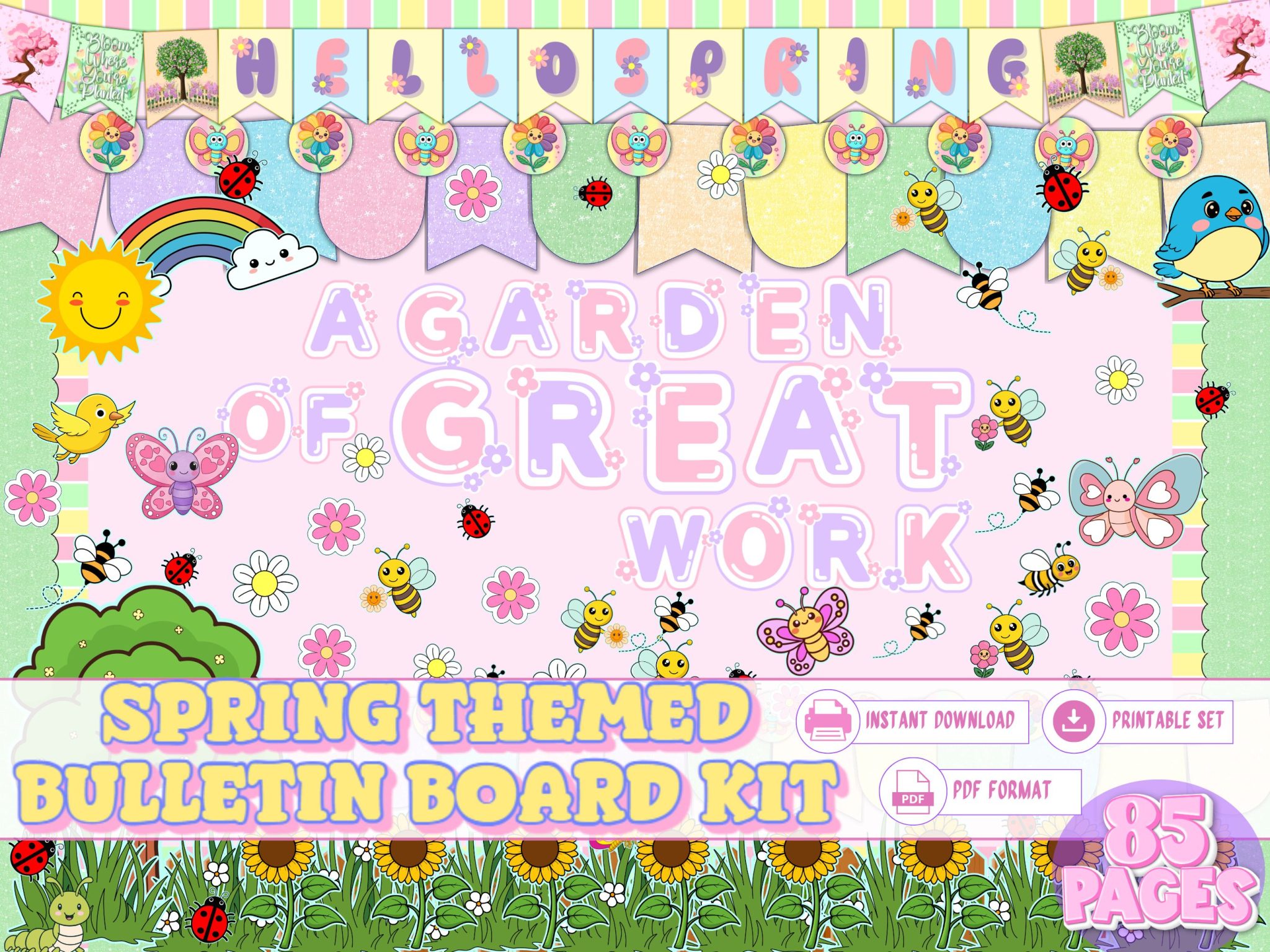 Free Spring Themed Bulletin Board Kit Printable - Our WabiSabi Life