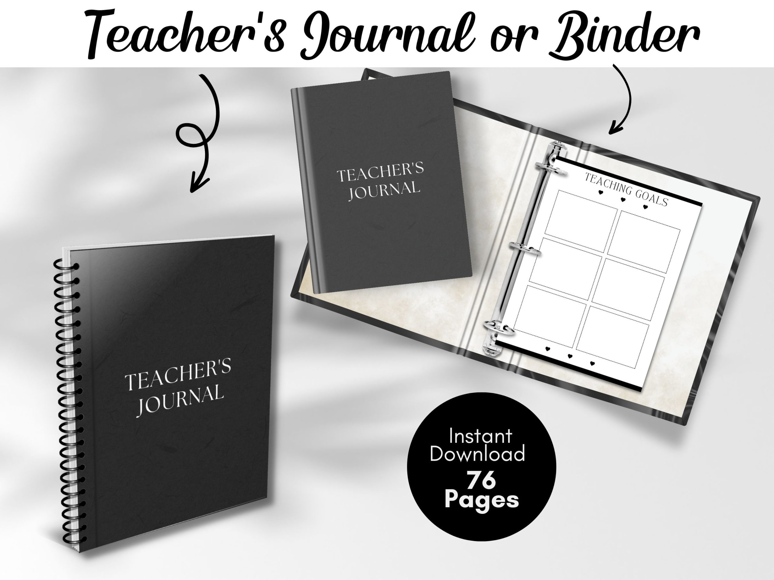 Free Black And White Teacher's Journal Printable - Our WabiSabi Life