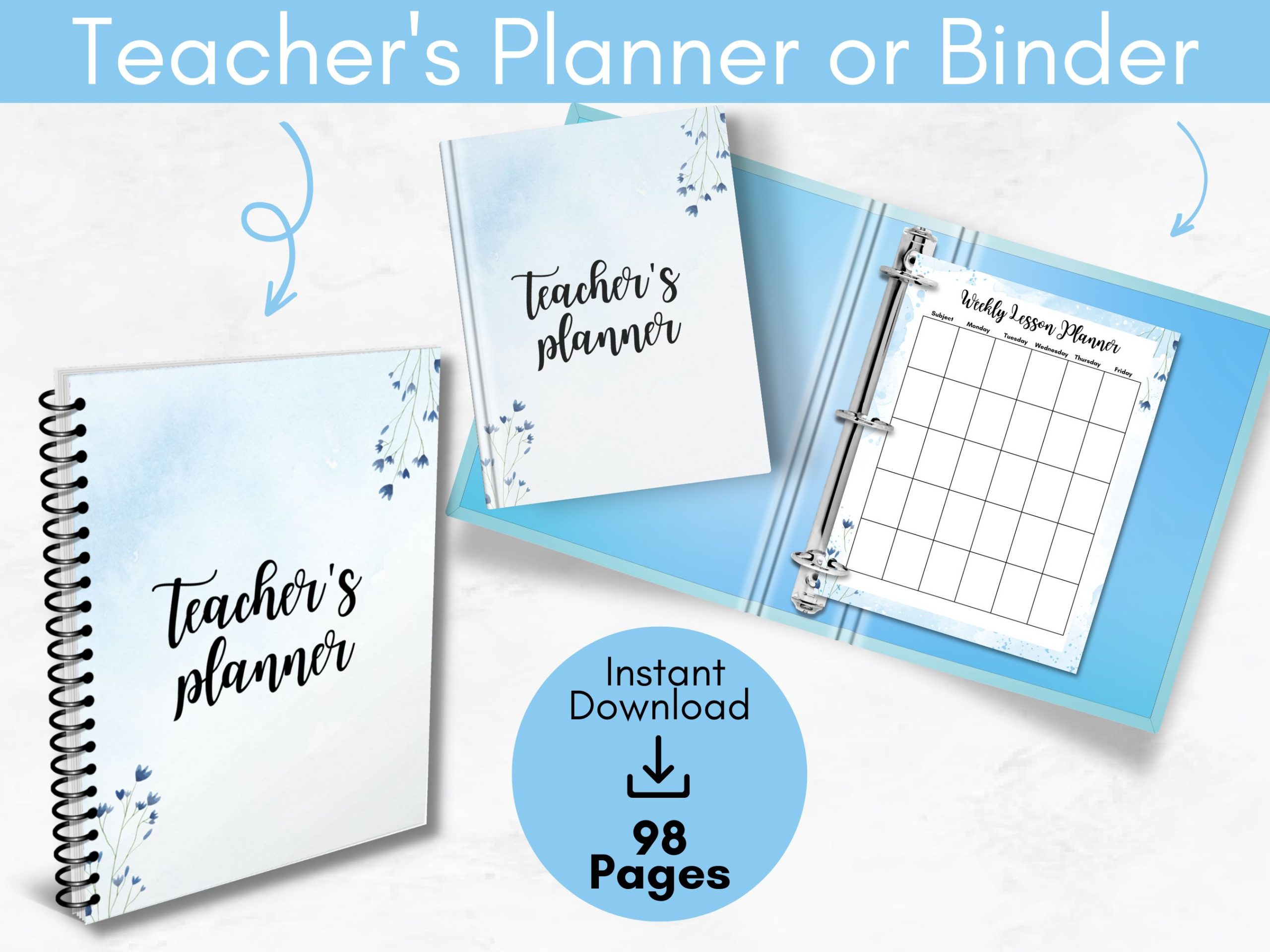 Free Blue Teacher's Planner Journal Printable - Our WabiSabi Life