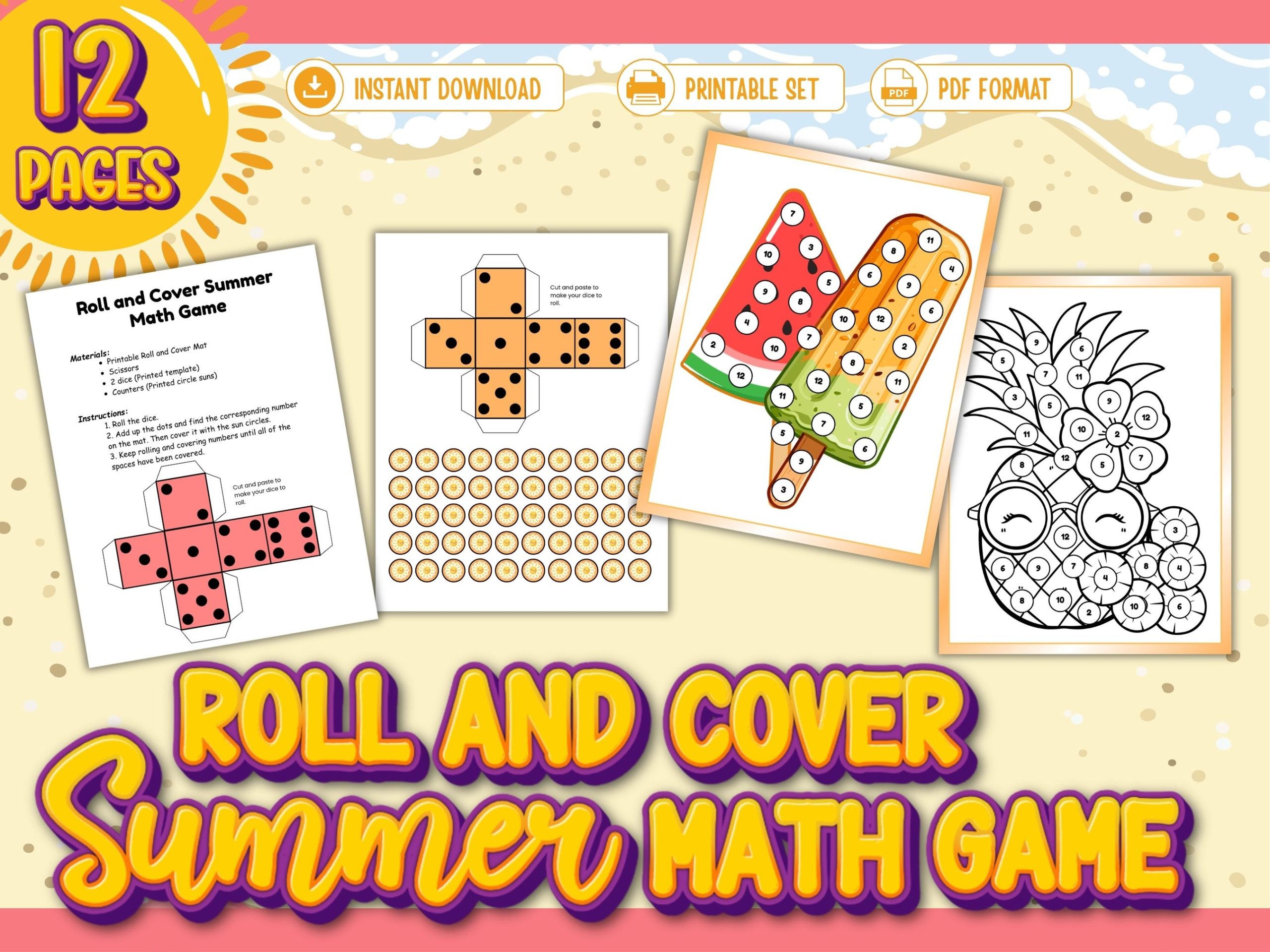 Free Roll And Cover Summer Math Game Printable - Our WabiSabi Life