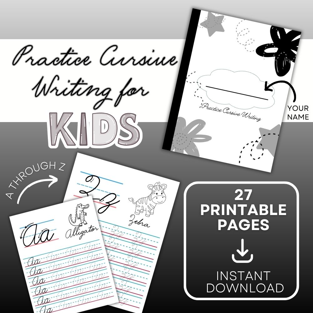 Free Cursive Writing Practice For Kids Black And White Printable - Our ...