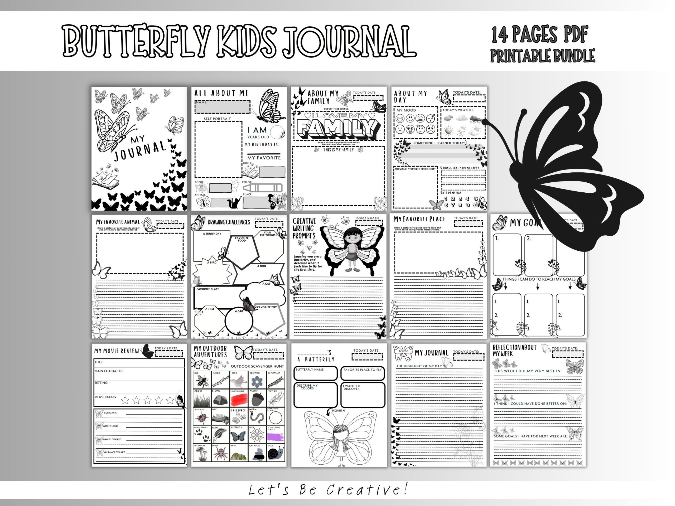 Free Black And White Butterfly Journal For Kids Printable - Our ...