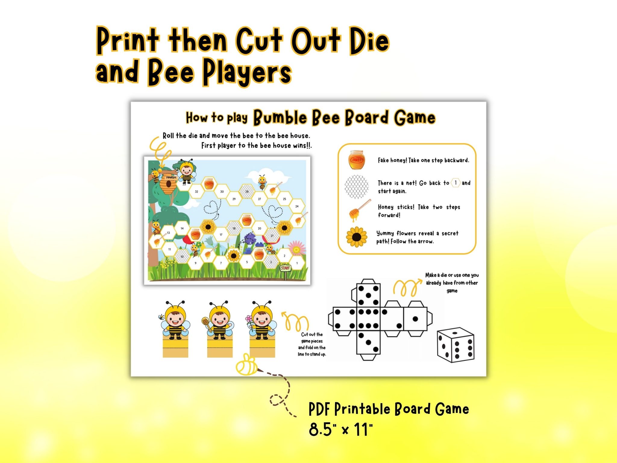 Free Bumble Bee Board Game For Kids Printable - Our WabiSabi Life