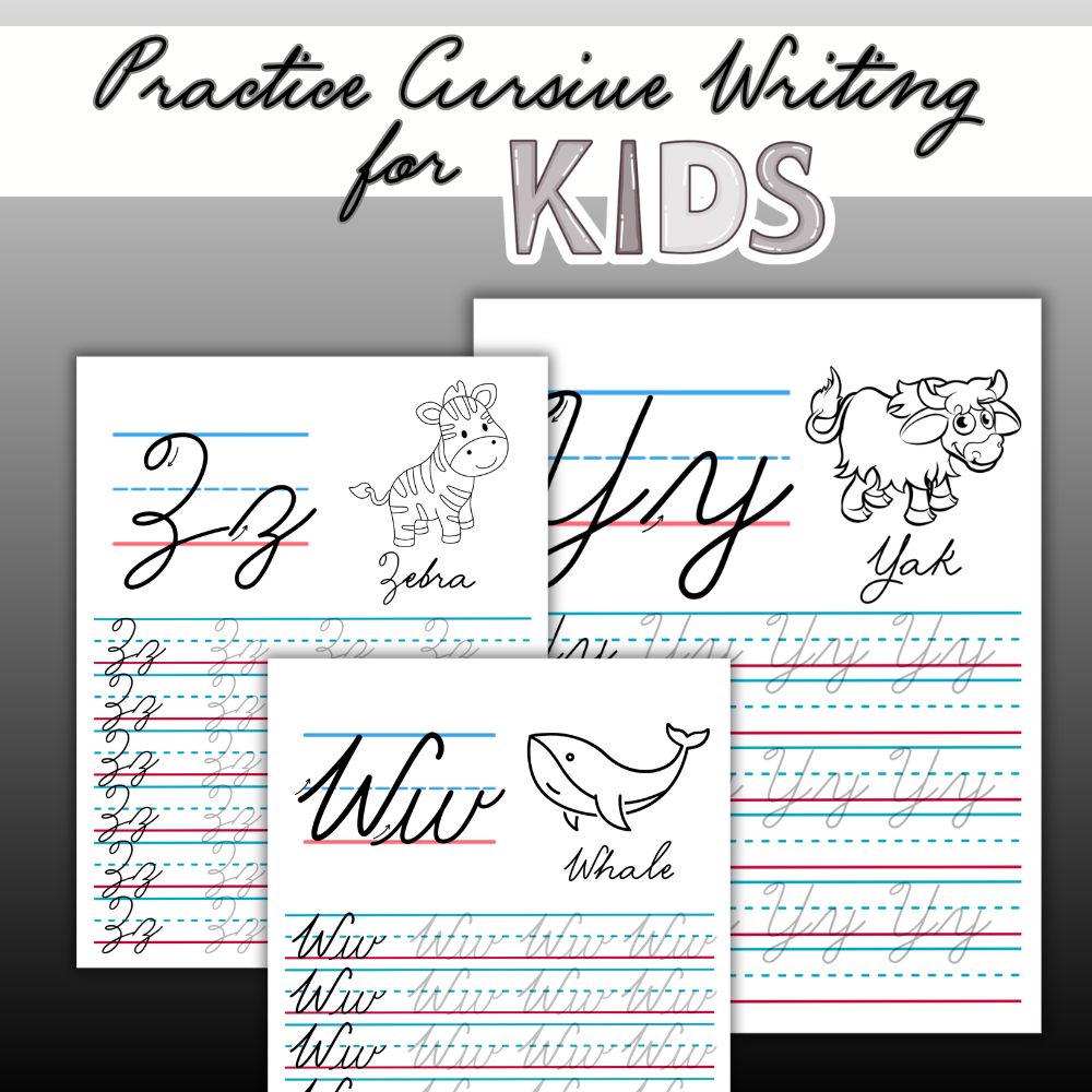 Free Cursive Writing Practice For Kids Black And White Printable - Our ...
