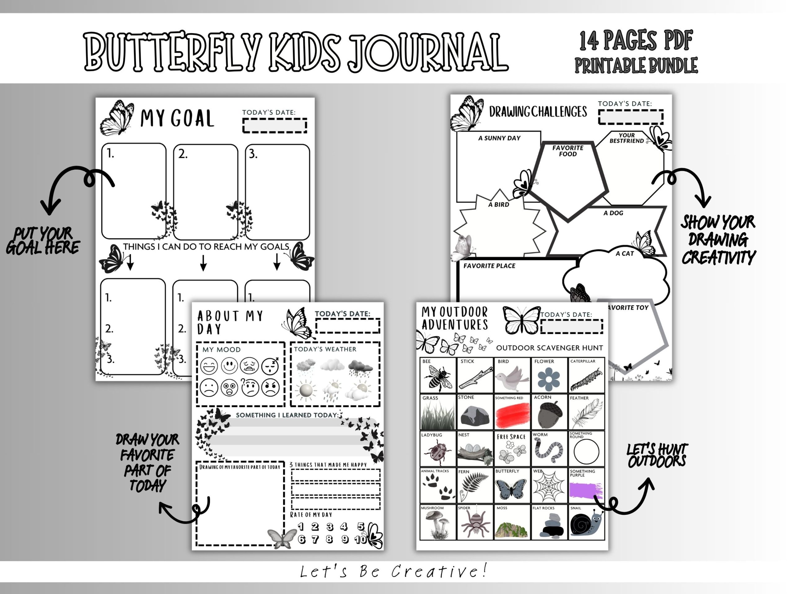 Free Black And White Butterfly Journal For Kids Printable - Our ...
