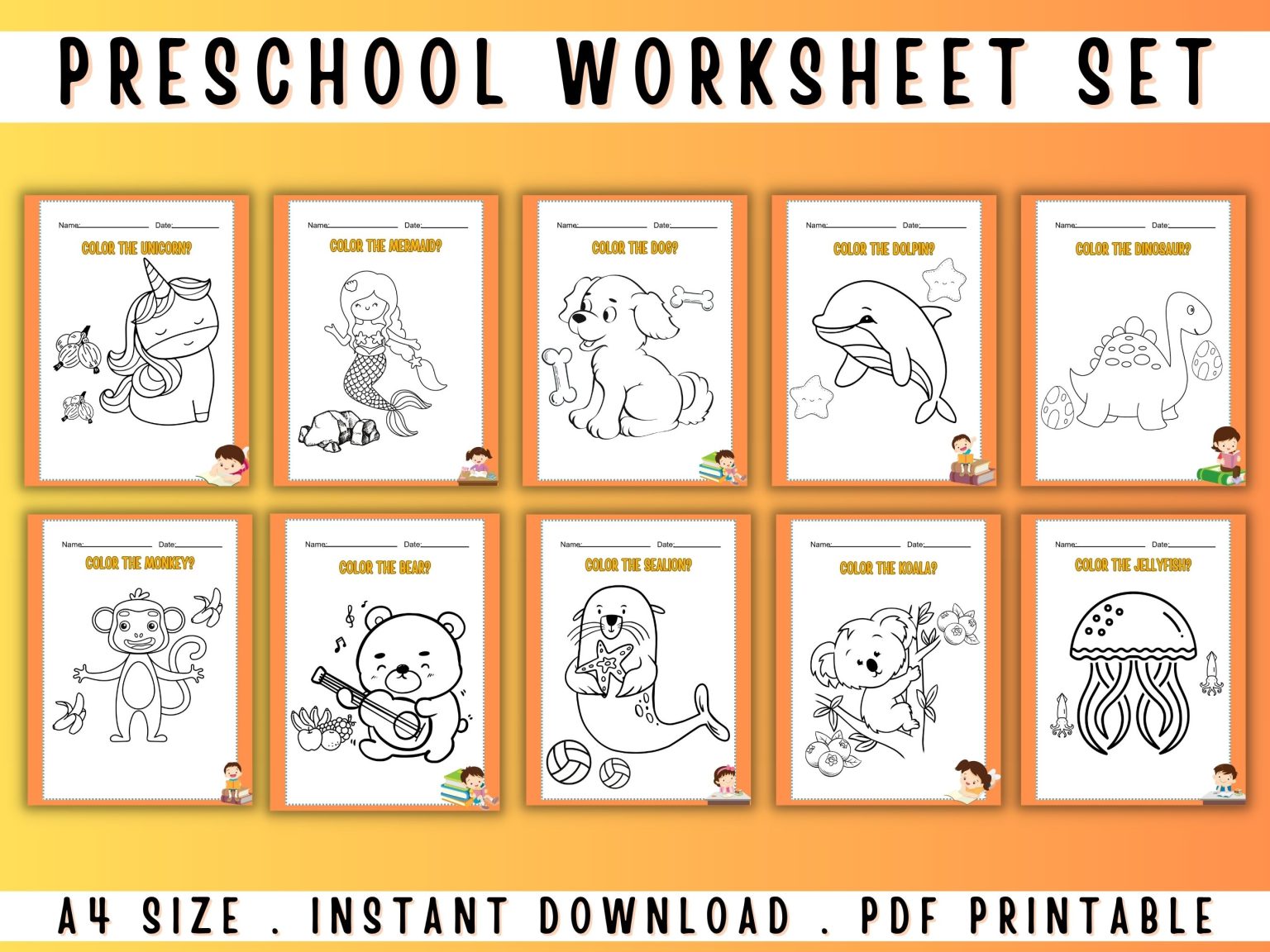 Free Orange Preschool Worksheet Set Printable - Our WabiSabi Life