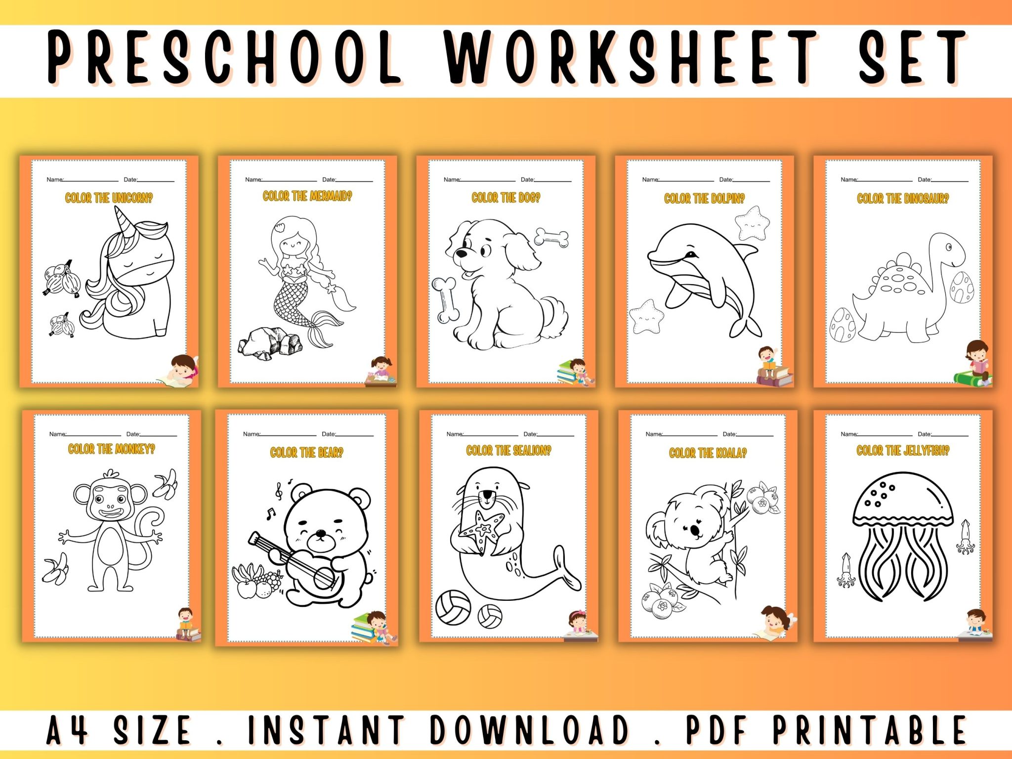 Free Orange Preschool Worksheet Set Printable - Our WabiSabi Life