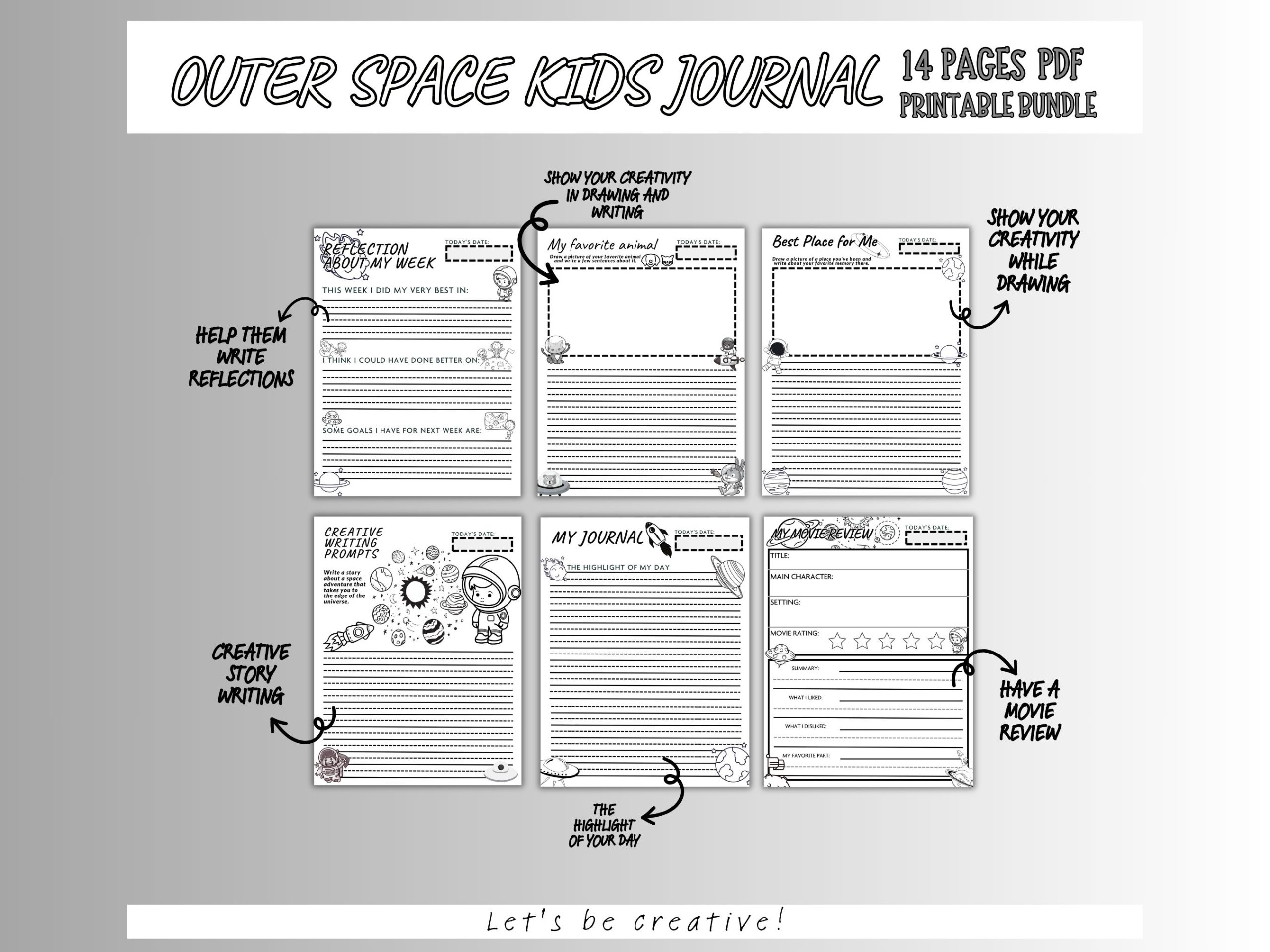 Free Black And White Outer Space Journal For Kids Printable - Our ...